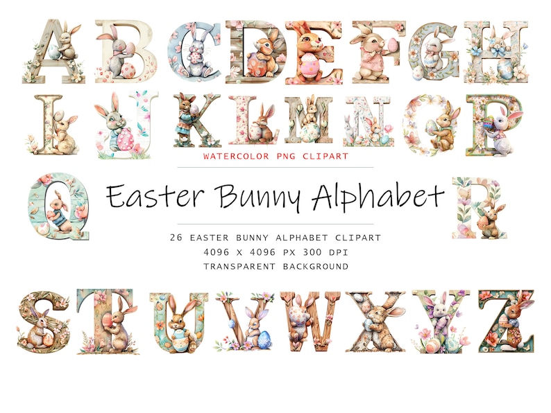 Easter Bunny Alphabet, Letters Png, Alphabet Png, Instant Download for ...