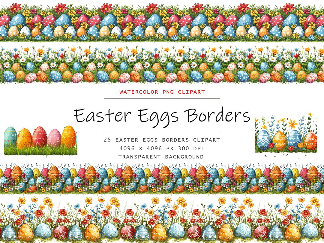 Watercolor Easter Eggs Borders Clipart, 25 PNG Easter Eggs Borders Clip ...
