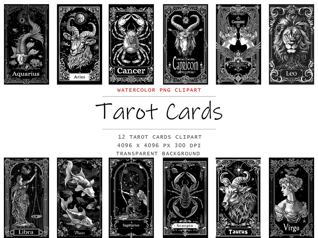 Zodiac Cards Clipart, 12 PNG Zodiac Png Art, Commercial Use, Zodiac Png ...
