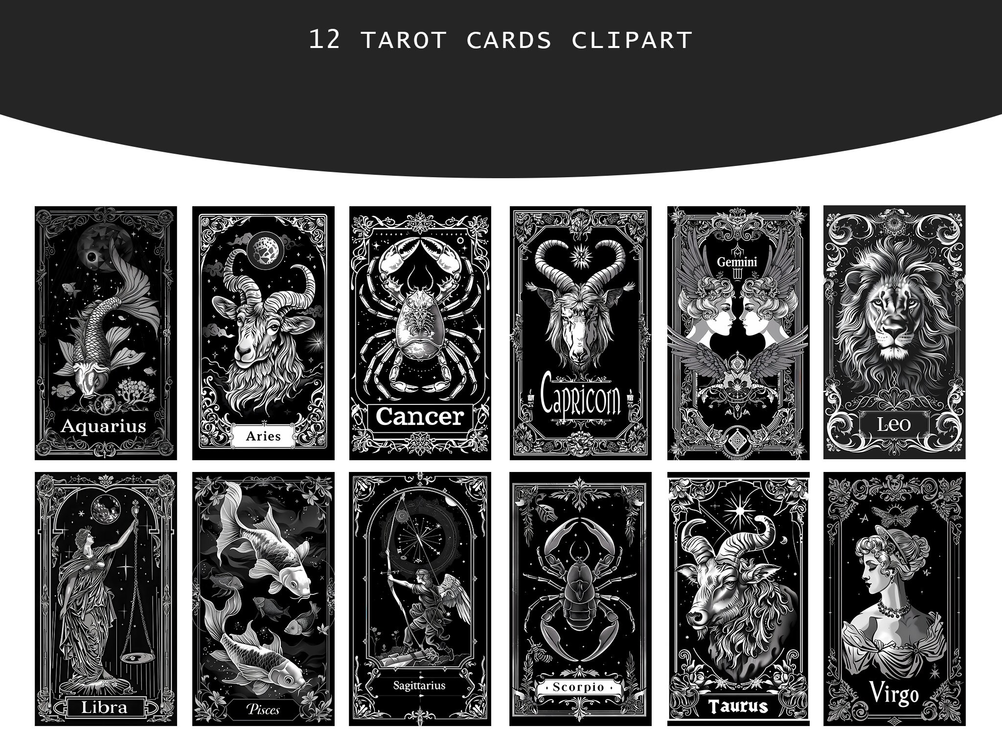 Zodiac Cards Clipart, 12 PNG Zodiac Png Art, Commercial Use, Zodiac Png ...