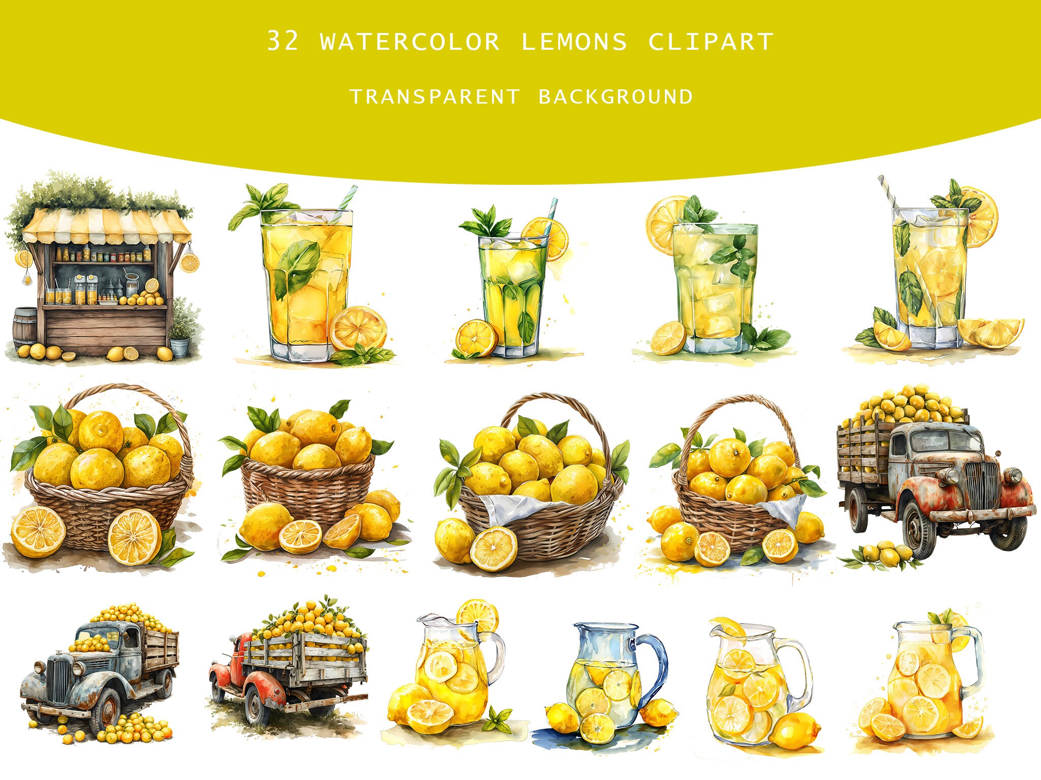 Watercolor Lemons Clipart PNG, Watercolor Sublimation Lemons Clipart ...