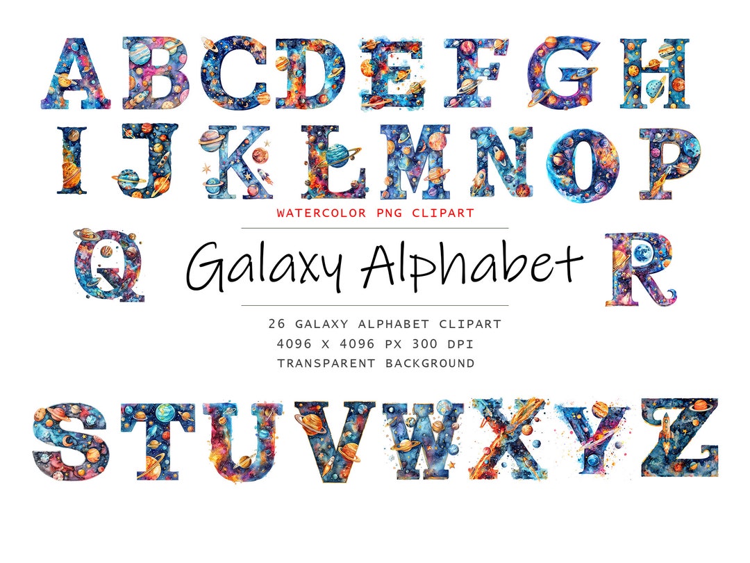 Watercolor Galaxy Alphabet, Letters Png, Alphabet Png, Instant Download ...