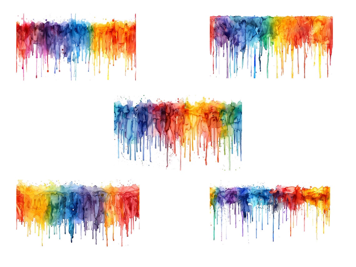 Watercolor Rainbow Drips Clipart, 20 PNG Rainbow Drips Clip Art ...