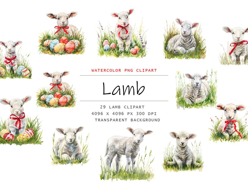 Watercolor Lamb Clipart, 29 PNG Lamb Clip Art, Commercial Use, Lamb ...