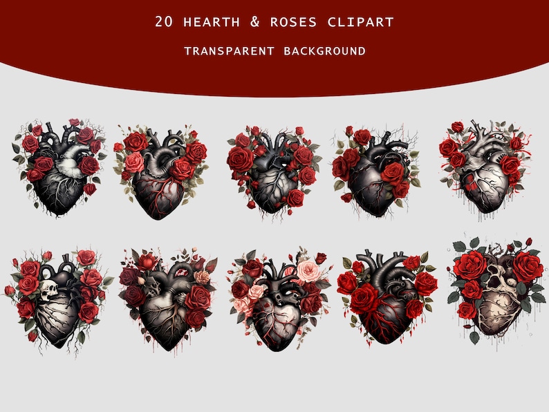 Gothic Floral Heart Clipart, Anatomical Valentine Illustrations Digital Illustrations PNG ...