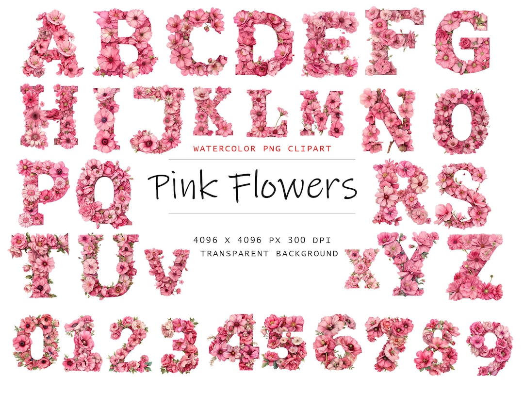 Watercolor Floral Pink Alphabet Clipart , Floral Alphabet, Transparent ...