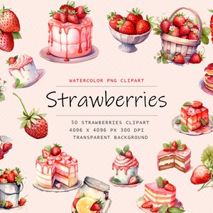 Watercolor Strawberries Clipart - Png Strawberry Cupcake and Shortcake ...