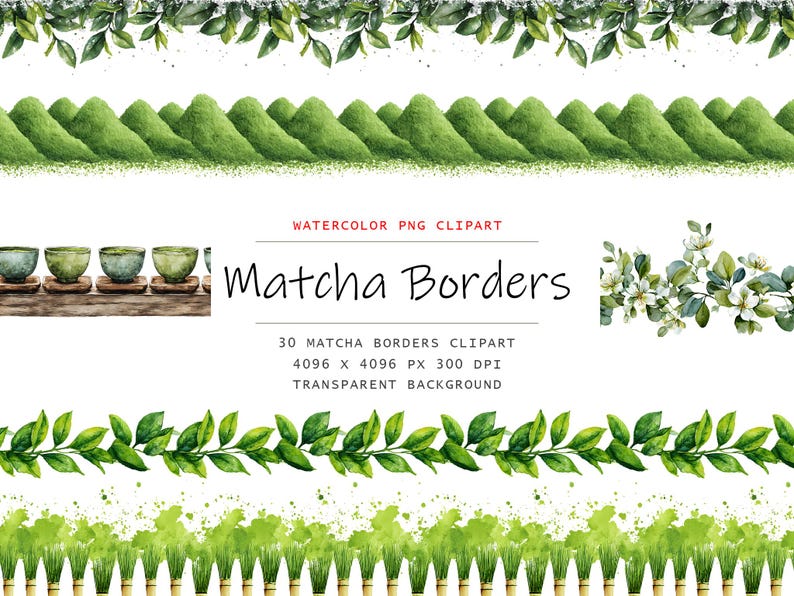 Matcha Borders Clipart, 30 PNG Matcha Clip Art, Matcha Sticker Png ...
