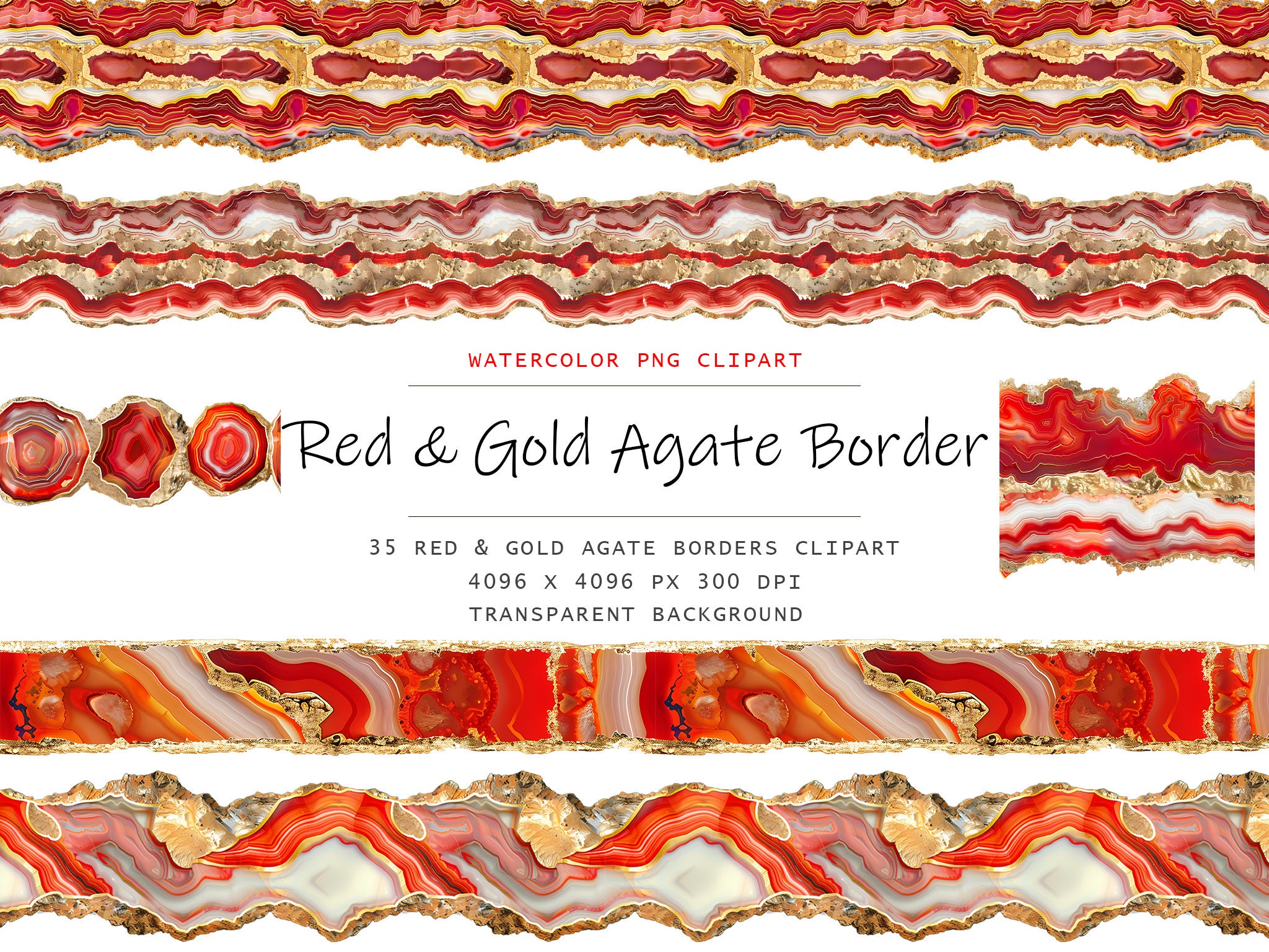 Red and Gold Agate Borders Clipart, 35 PNG Red and Gold Agate Borders ...