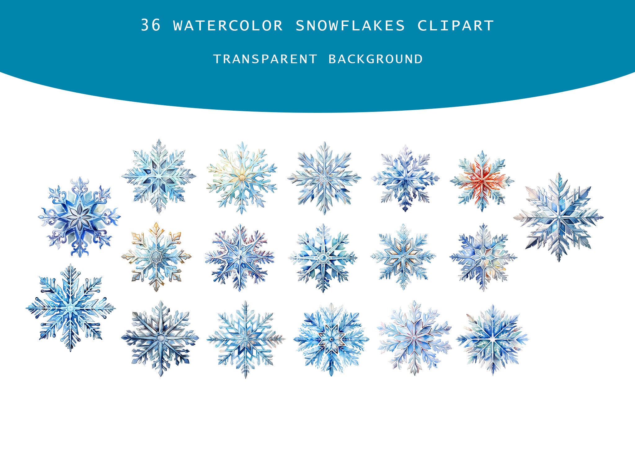 Watercolor Snowflake Clipart, Digital Snowflakes Christmas Clipart ...