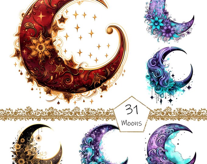 Celestial Clipart Bundle, Moon Clip Art, Mystical Clipart, Commercial ...