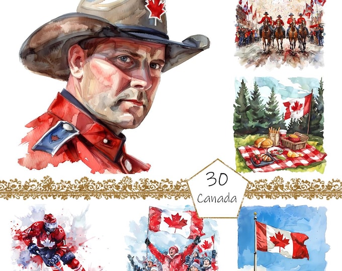 Watercolor Canada Day Clipart, 30 PNG Canada Day Clip Art, Commercial ...