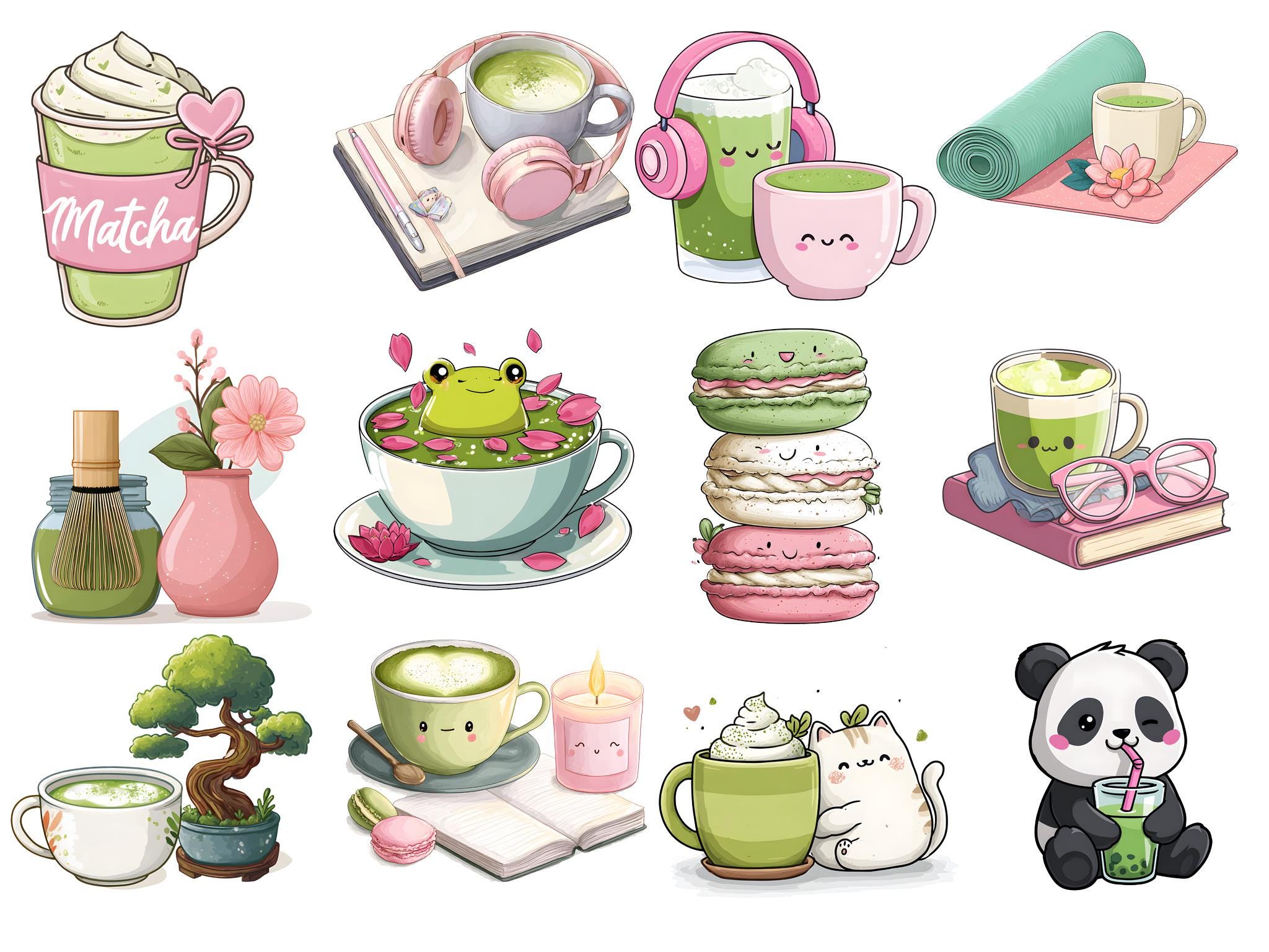 Matcha Clipart, 24 PNG Matcha Clip Art, Matcha Sticker Png Bundle ...