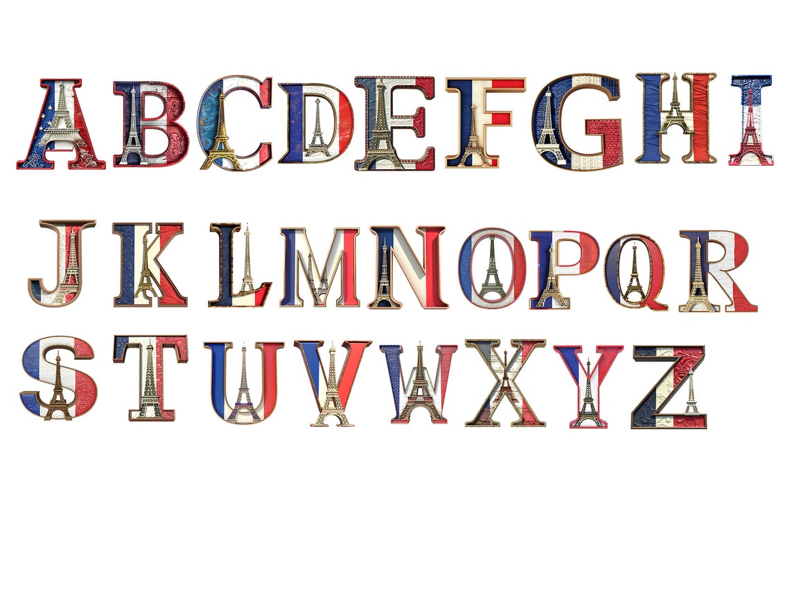 France Alphabet Clipart, 26 PNG France Clip Art, Watercolor France ...