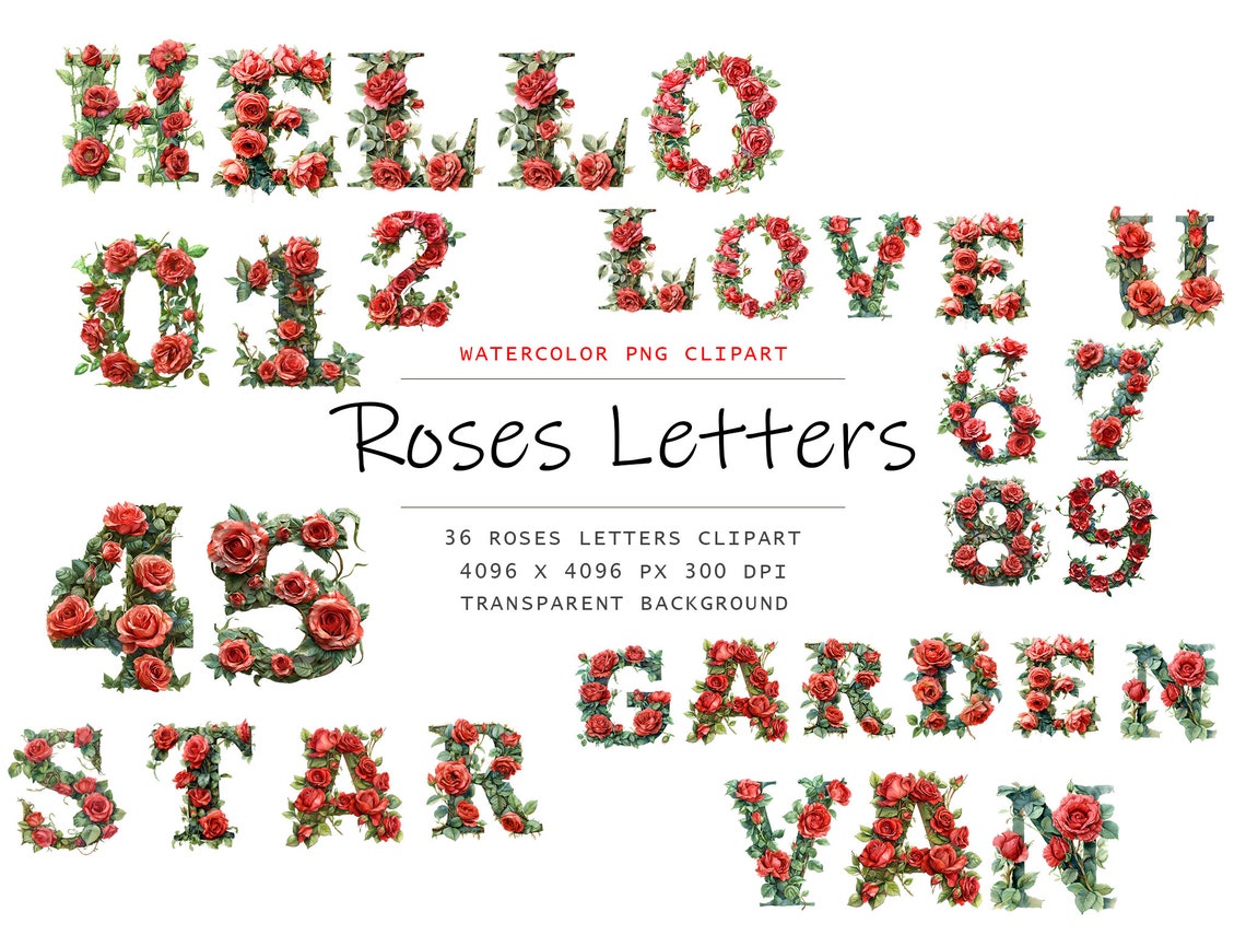 Red Roses Alphabet Clipart , Alphabet, Transparent Background, High ...
