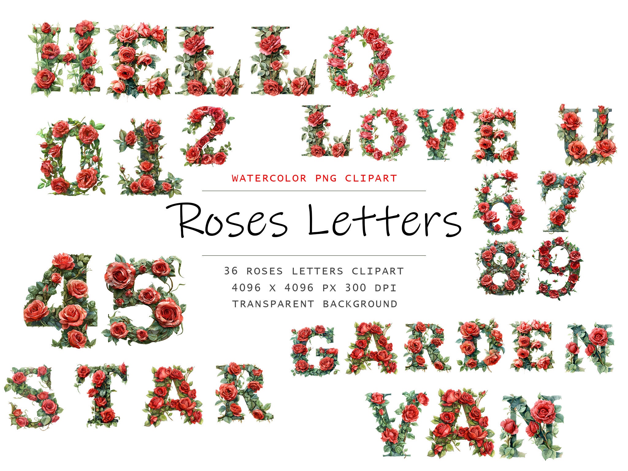 Red Roses Alphabet Clipart , Alphabet, Transparent Background, High ...