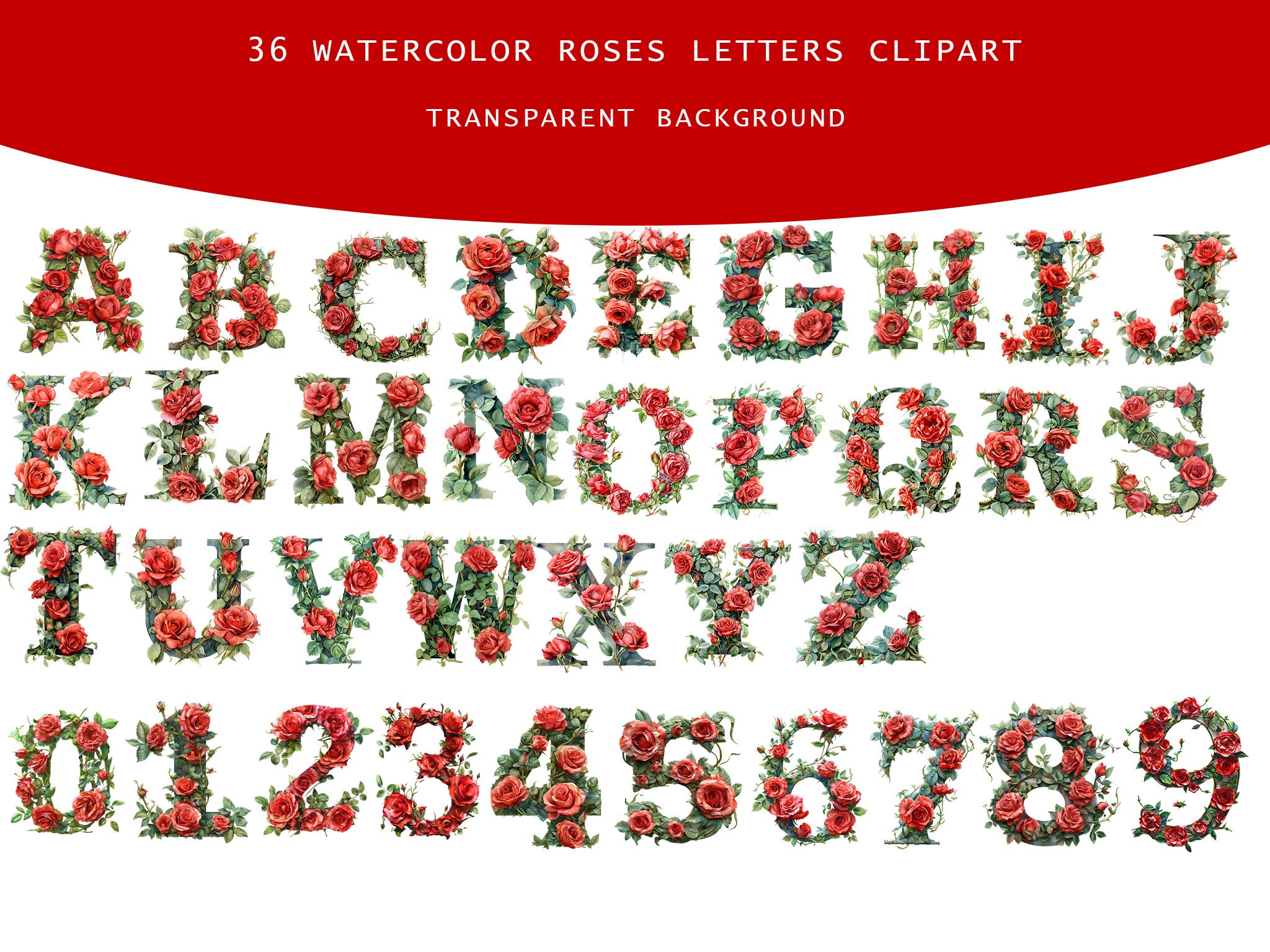 Red Roses Alphabet Clipart , Alphabet, Transparent Background, High ...