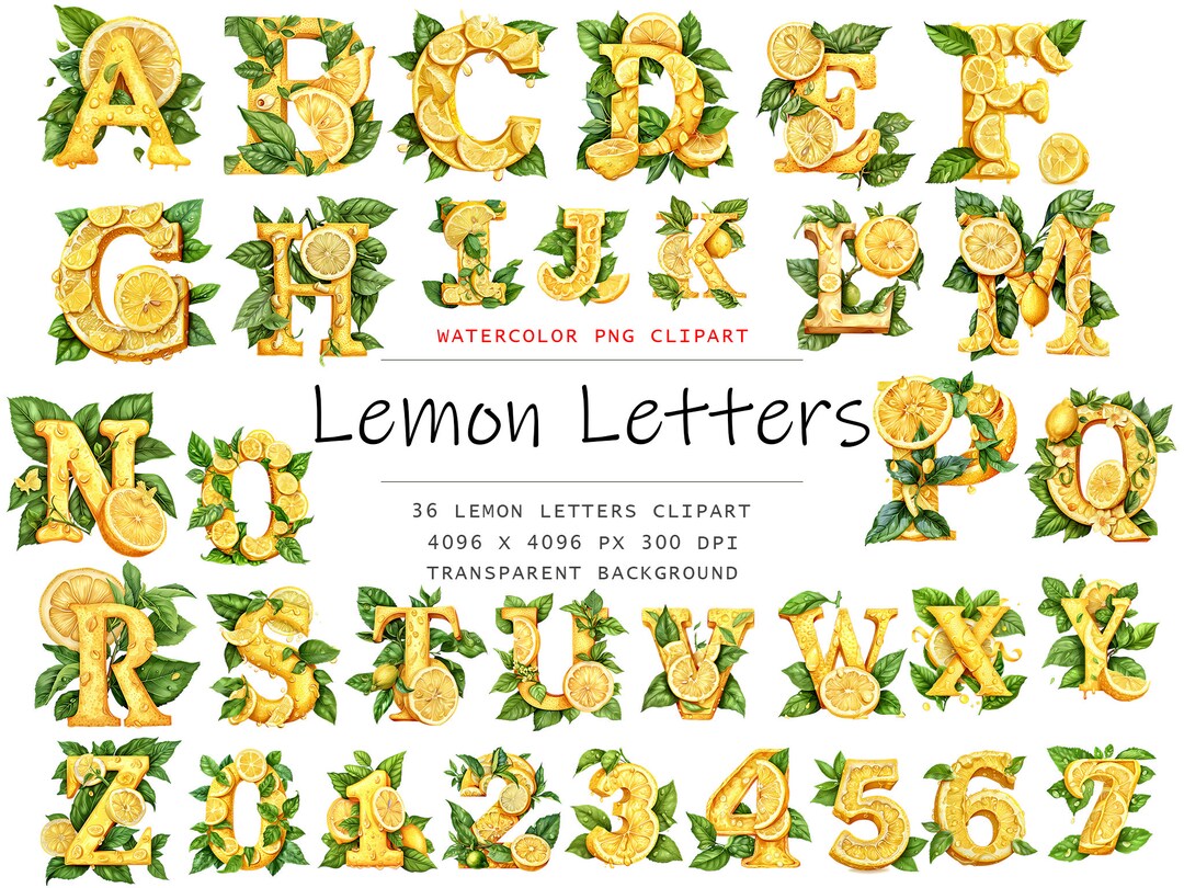 Lemons Alphabet Clipart , Alphabet, Transparent Background, High ...