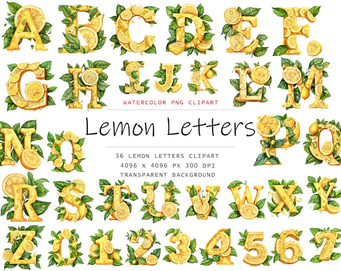 Limoncello Alphabet | Transparent PNG SVG | Summer Illuminated Letters ...