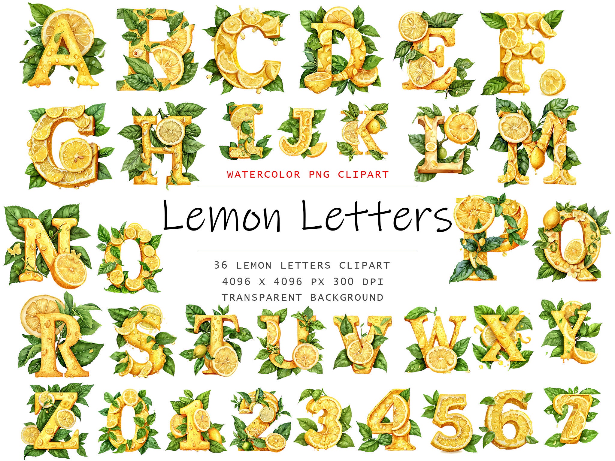 Lemons Alphabet Clipart , Alphabet, Transparent Background, High ...