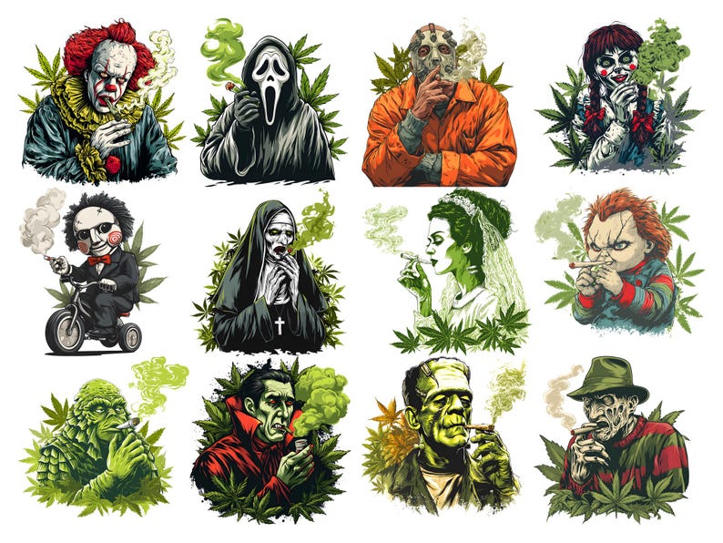 Horror Halloween Cannabis Clipart, 30 PNG Marijuana Clipart, Cannabis ...