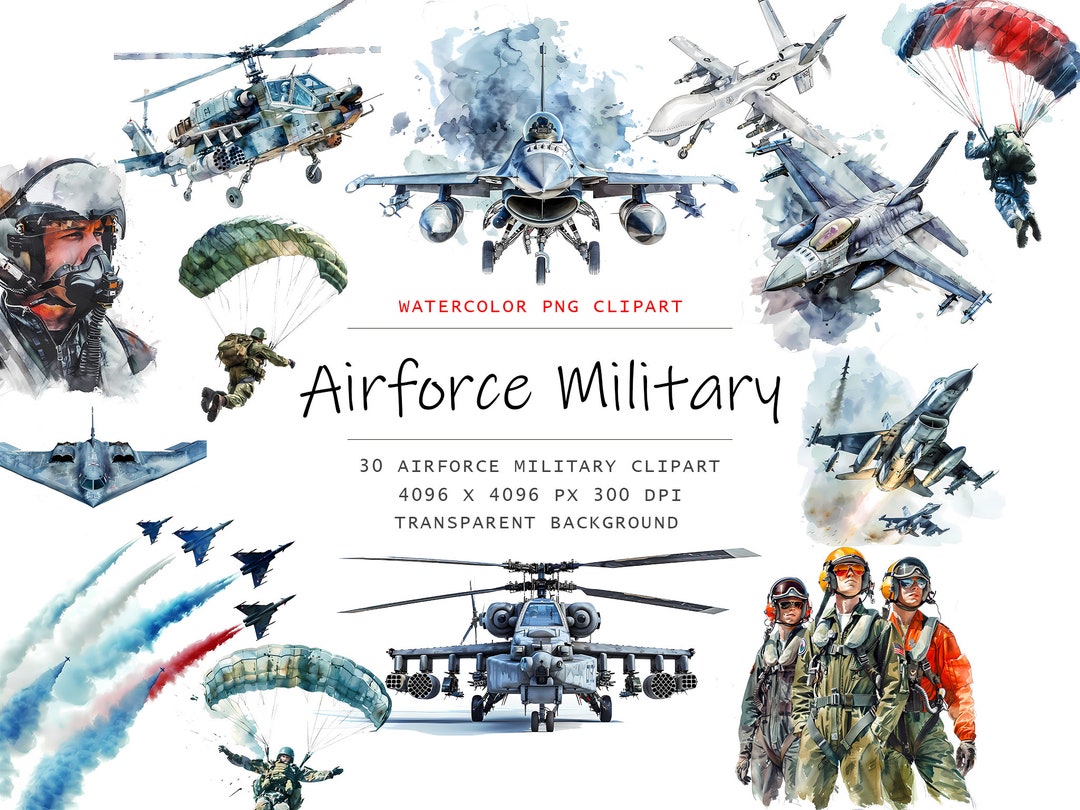 Watercolor Airforce Military Clipart, 30 PNG Airforce Army Clip Art ...