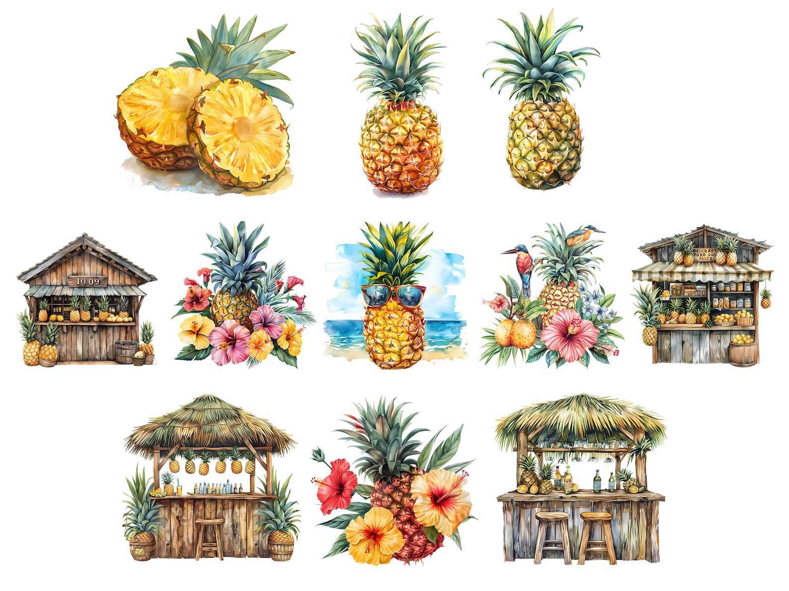 Watercolor Pineapple Clipart, 22 PNG Pineapple Clip Art, Commercial Use ...