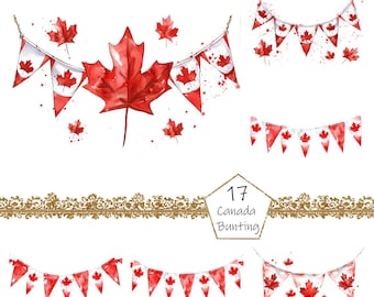 Watercolor Canada Bunting Clipart, 17 PNG Canada Bunting Clip Art ...