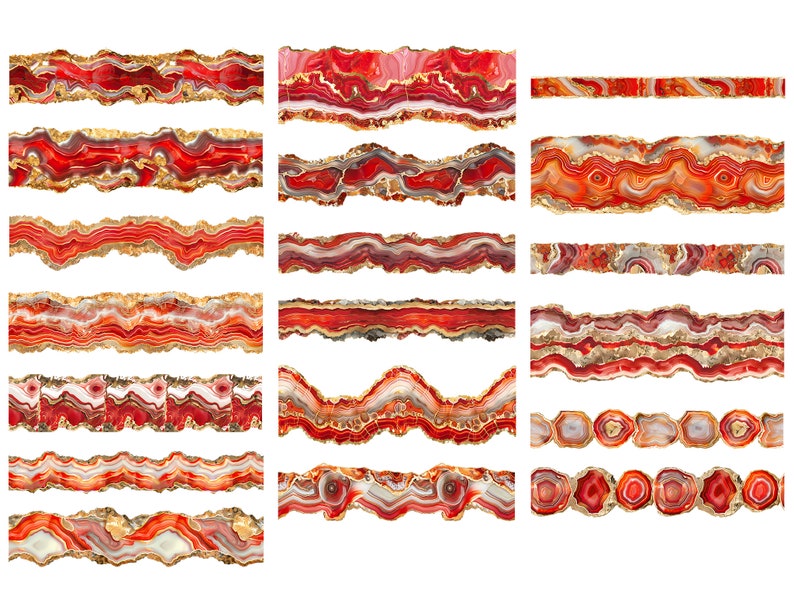 Red and Gold Agate Borders Clipart, 35 PNG Red and Gold Agate Borders ...