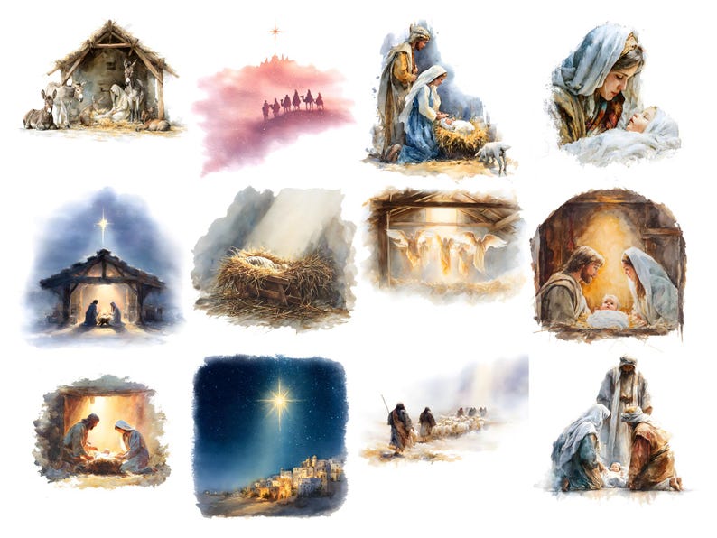 Watercolor Nativity Clipart, 32 PNG Bible Clip Art, Commercial Use ...