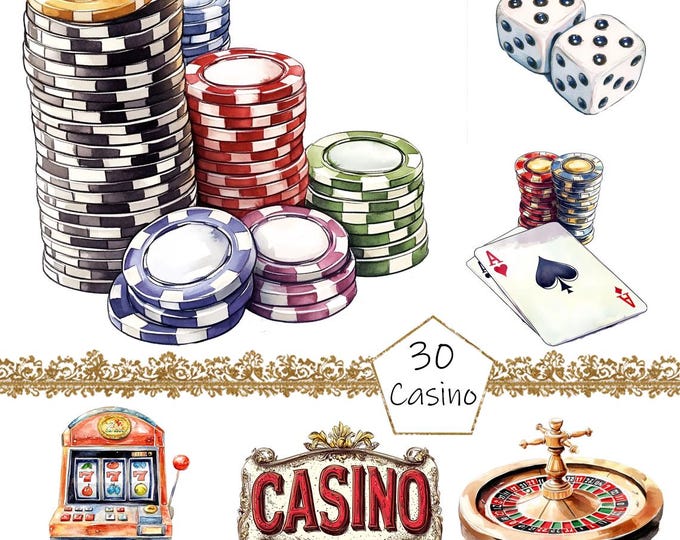CASINO Gambling, Lucky Poker Blackjack Roulette Doodle. Game Cards ...