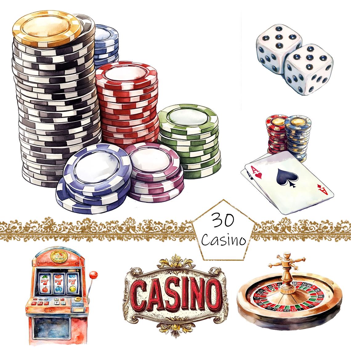 Watercolor Casino Clipart, 30 PNG Poker Clip Art, Commercial Use, Slot ...