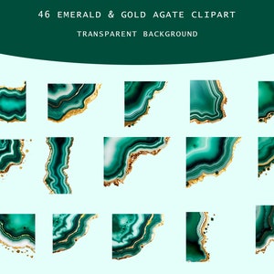 Emerald Green and Gold Agate Borders, Digital Geode PNG Overlays With ...