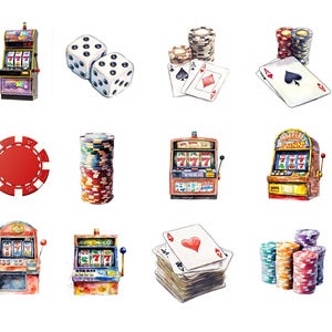 Watercolor Casino Clipart, 30 PNG Poker Clip Art, Commercial Use, Slot ...