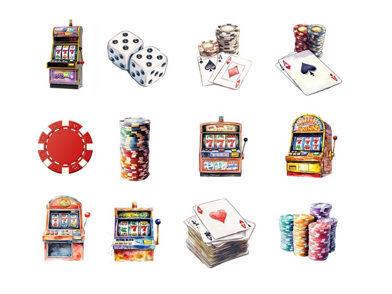 Watercolor Casino Clipart, 30 PNG Poker Clip Art, Commercial Use, Slot ...