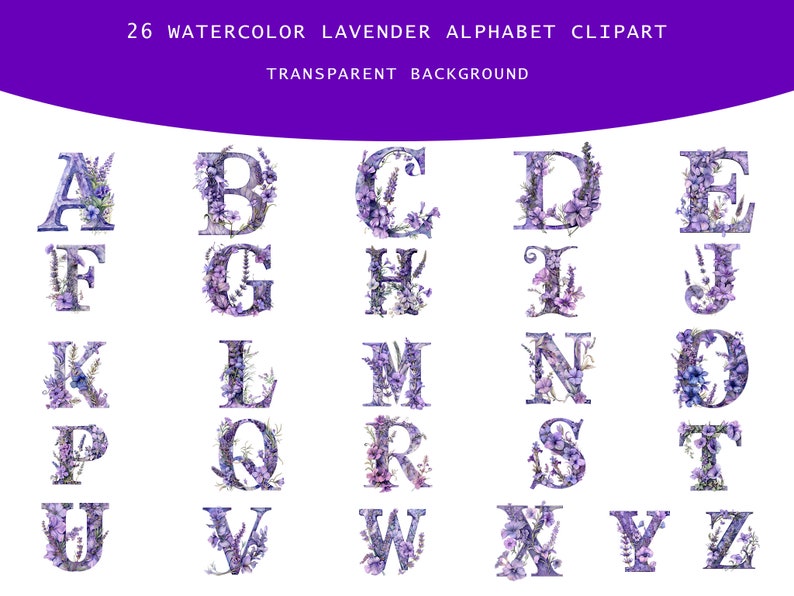 Lavender Alphabet Clipart, Letters Png, Alphabet Png, 26 PNG Files ...