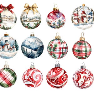 Watercolor Christmas Ornaments Clipart, 30 PNG Glass Baubles Clip Art ...
