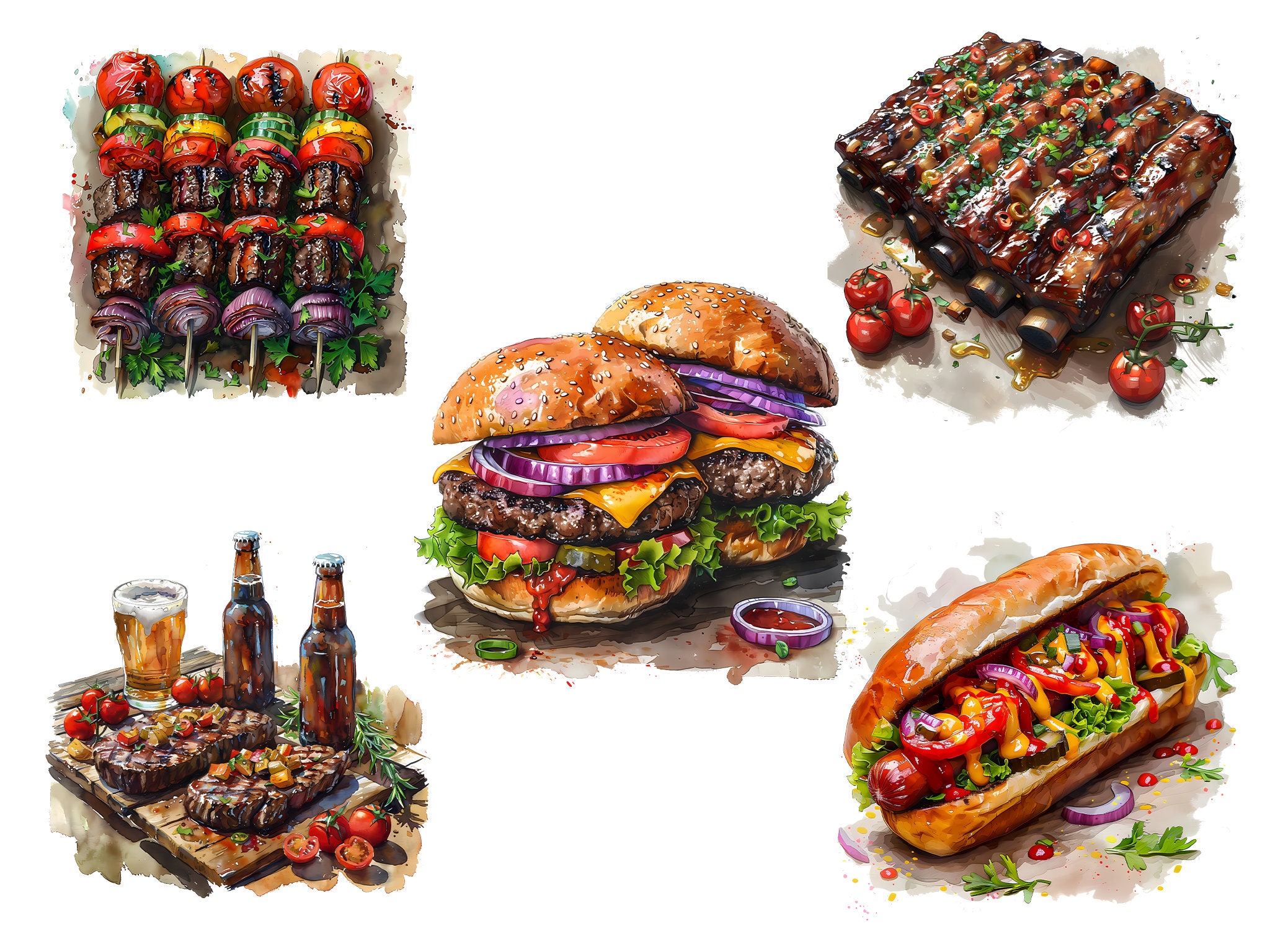 Watercolor Barbecue Clipart, 30 PNG BBQ Clip Art, BBQ Party Clipart Png ...