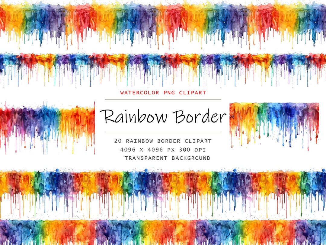 Watercolor Rainbow Drips Clipart, 20 PNG Rainbow Drips Clip Art ...