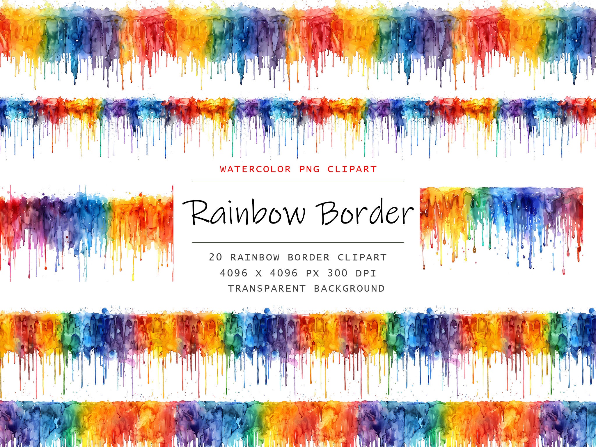Watercolor Rainbow Drips Clipart, 20 PNG Rainbow Drips Clip Art ...
