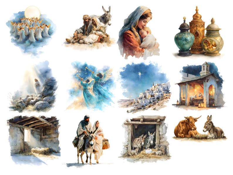 Watercolor Nativity Clipart, 32 PNG Bible Clip Art, Commercial Use ...