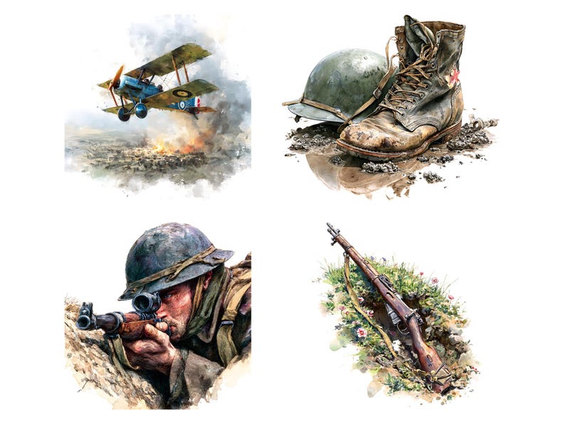 Watercolor Trench War Clipart, 40 PNG Army Clip Art, World War 1 Png ...