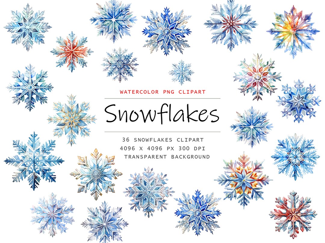 Watercolor Snowflake Clipart Digital Snowflakes Christmas - Etsy
