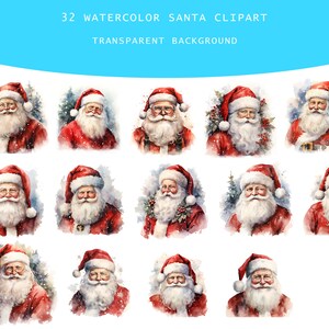 Watercolor Santa Clipart, 10 High Quality JPEG and PNG Files, Winter ...