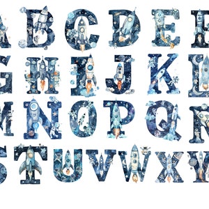 Watercolor Rocket Alphabet Clipart, 26 PNG Rocket Alphabet Clip Art ...