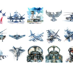Watercolor Airforce Military Clipart, 30 PNG Airforce Army Clip Art ...