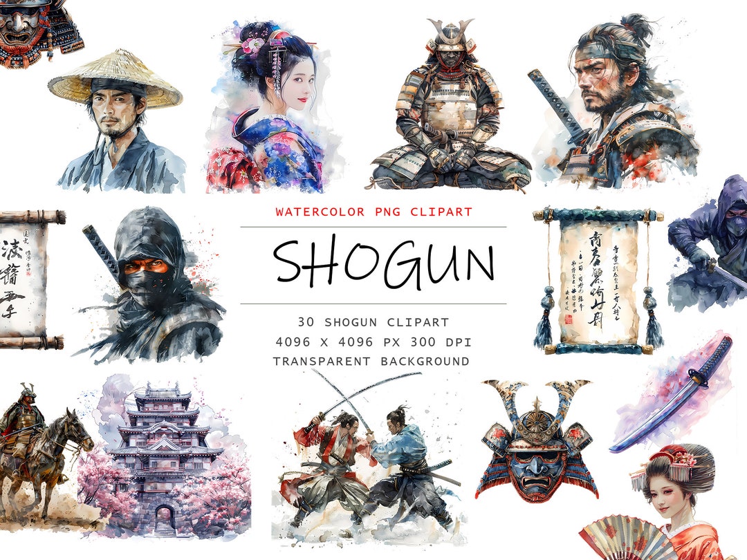 Watercolor Shogun Clipart, 30 PNG Shogun Clip Art, Commercial Use, Shogun Clipart Png Bundle ...