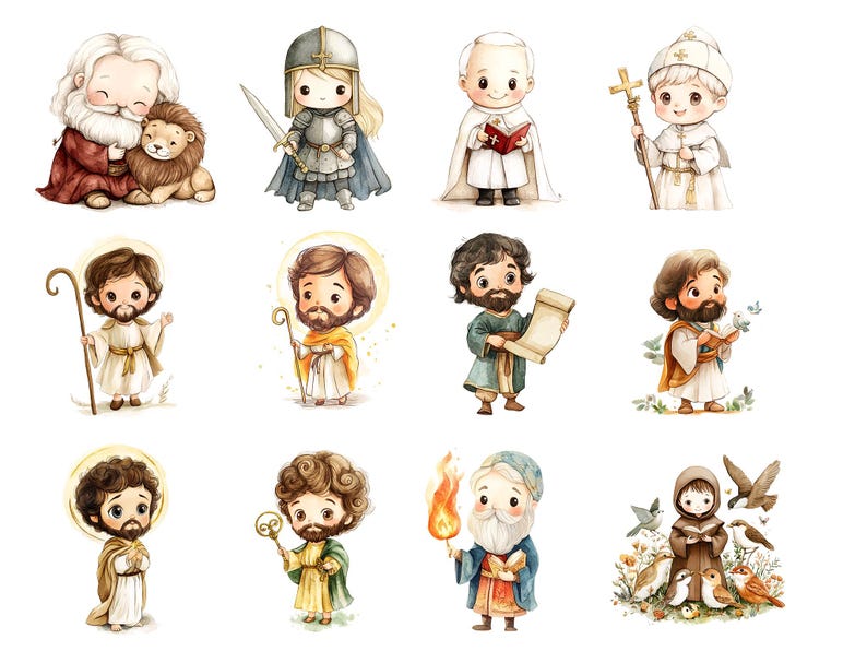 Imágenes prediseñadas de santos bíblicos en acuarela, 30 imágenes ...