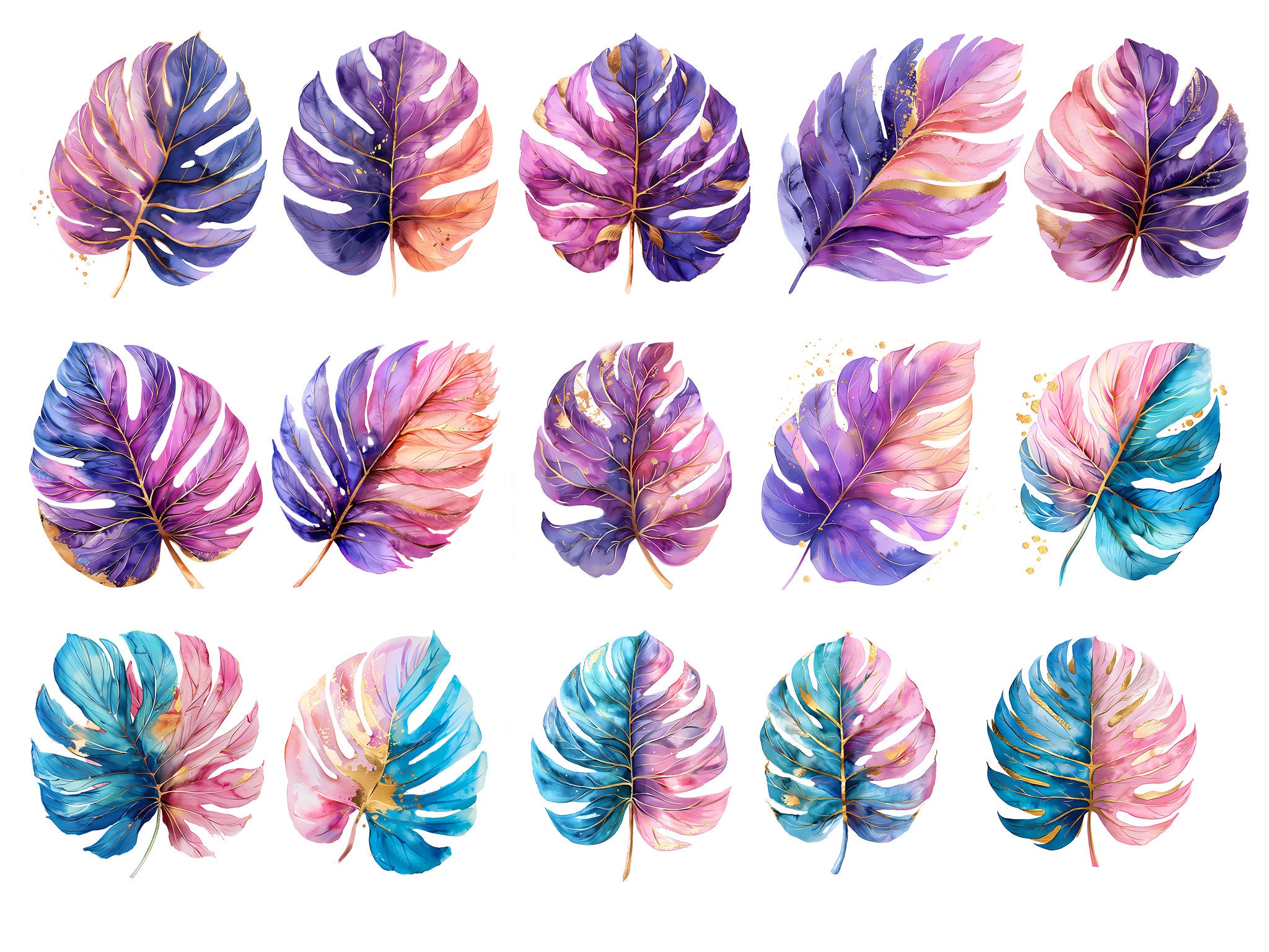 Pastel Tropical Leaves Clipart, 30 PNG Tropical Leaves Clip Art ...