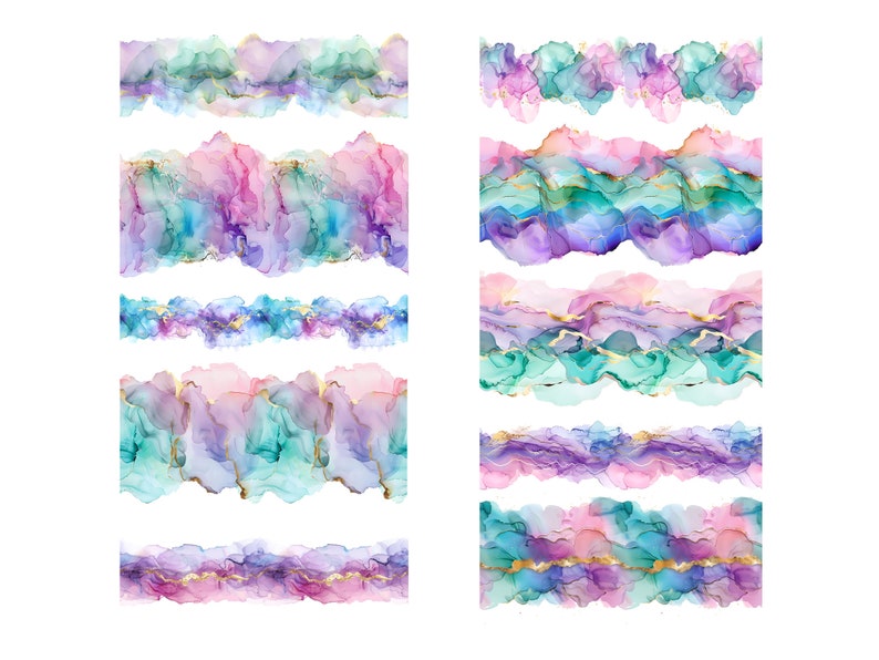 Watercolor Rainbow Alcohol Ink Clipart, 20 PNG Ink Background Clip Art ...